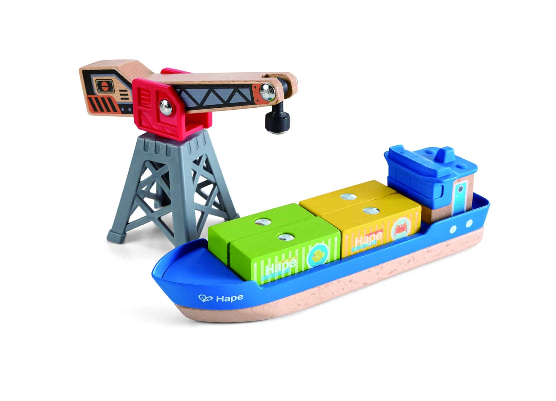 Houten kraan met schip √ Kadomino speelgoed